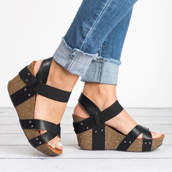 Pierre Dumas | Shoes | Black Crisscross Wedges Sandals Ellie3 | Poshmark